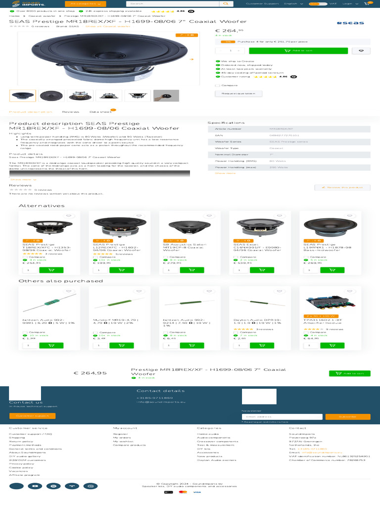 Order SEAS Prestige MR18REX_XF - H1699-08_06 Coaxial Woofer - SoundImports | PDF | Sound ...