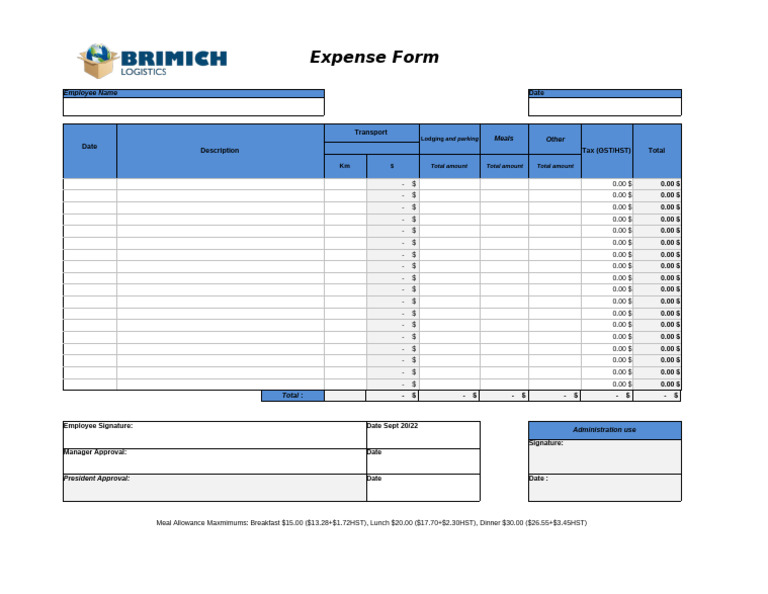 Martin Grove Expense Form | PDF | Meal | Eating Behaviors Of Humans