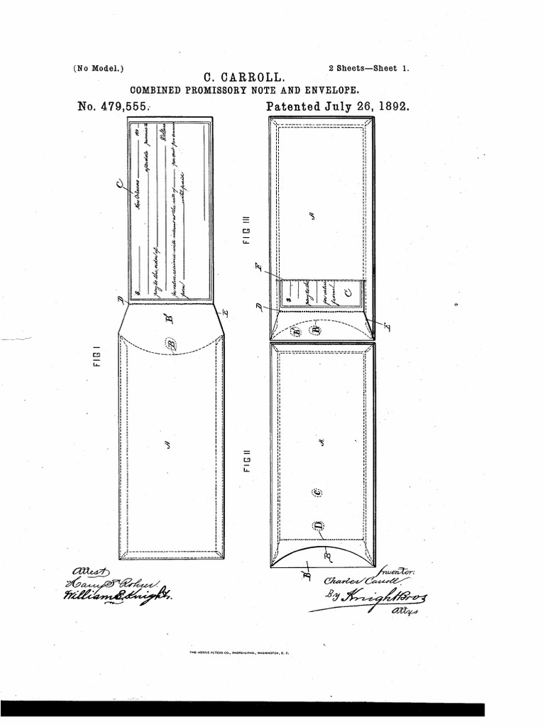 Patent US479555 - Combined Promissory Note and Envelope | PDF | Envelope