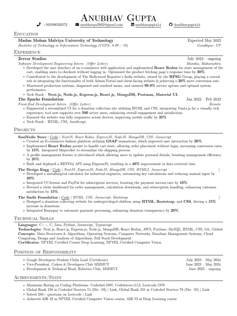 Anubhav_Gupta Resume | PDF | Java Script | Computer Programming