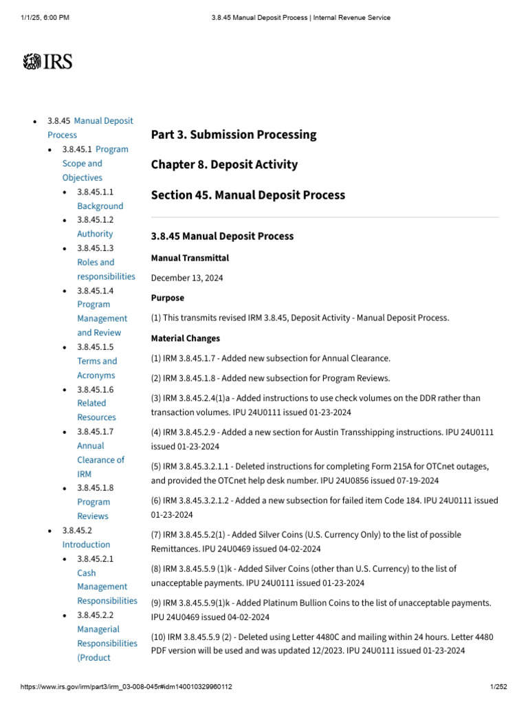 IRS Manual Deposit Process Overview | PDF | Internal Revenue Service ...