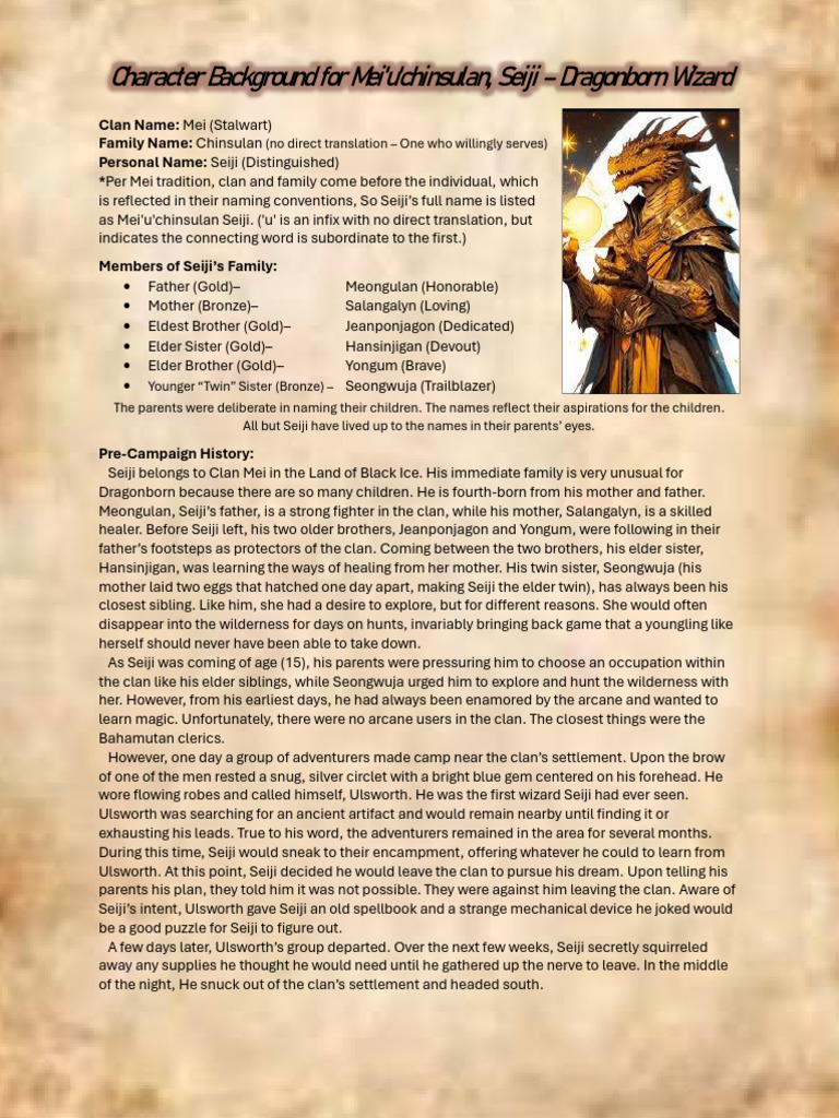 Background - Seiji Dragonborn Wizard | PDF
