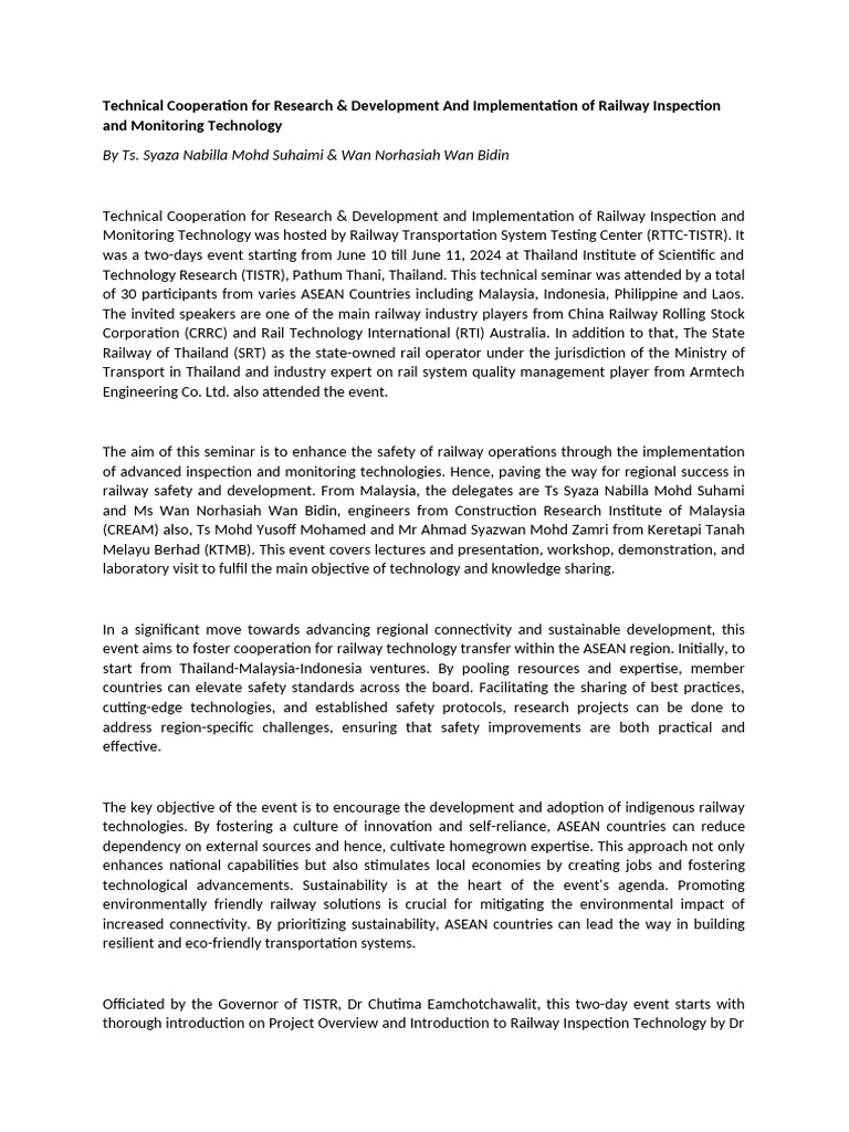Technical Cooperation For Research Workshop - e Magazine | PDF | Rail ...