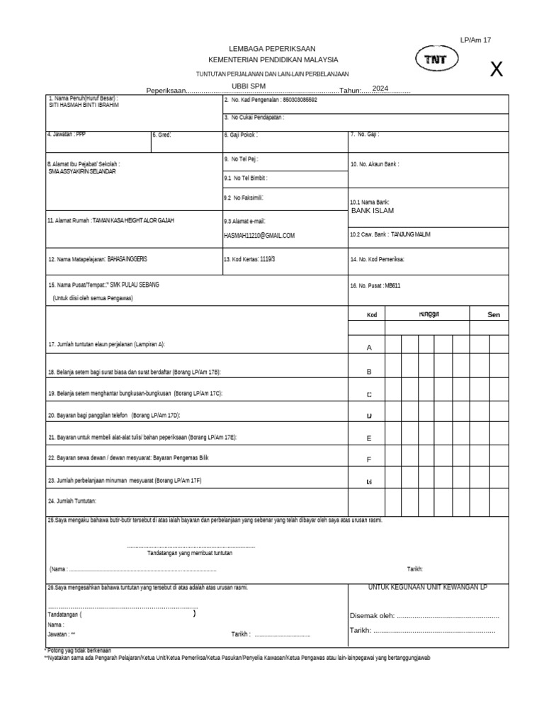 03_Borang_Tuntutan_Perjalanan_&_Lain_lain_Perbelanjaan_LP_Am_17 (2) | PDF