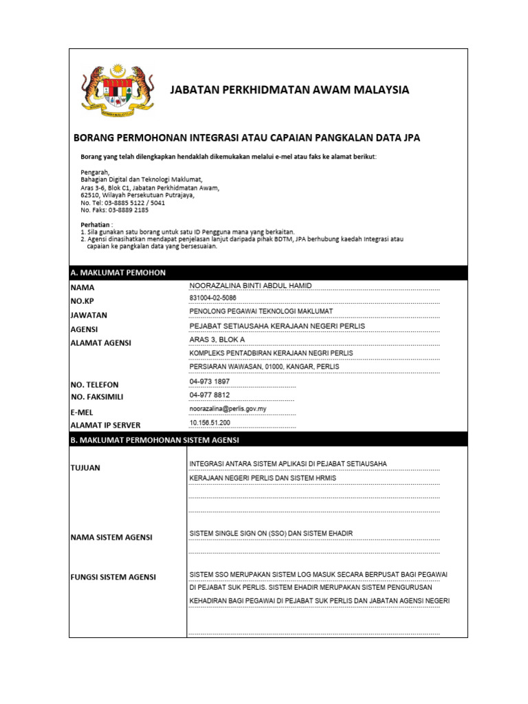 Lampiran - Borang - Permohonan - Integrasi - Atau - Capaian Pangkalan ...