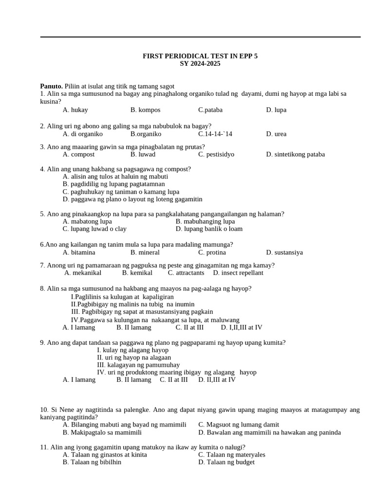 First Periodical Test-Epp 5-Sy24-25 | PDF