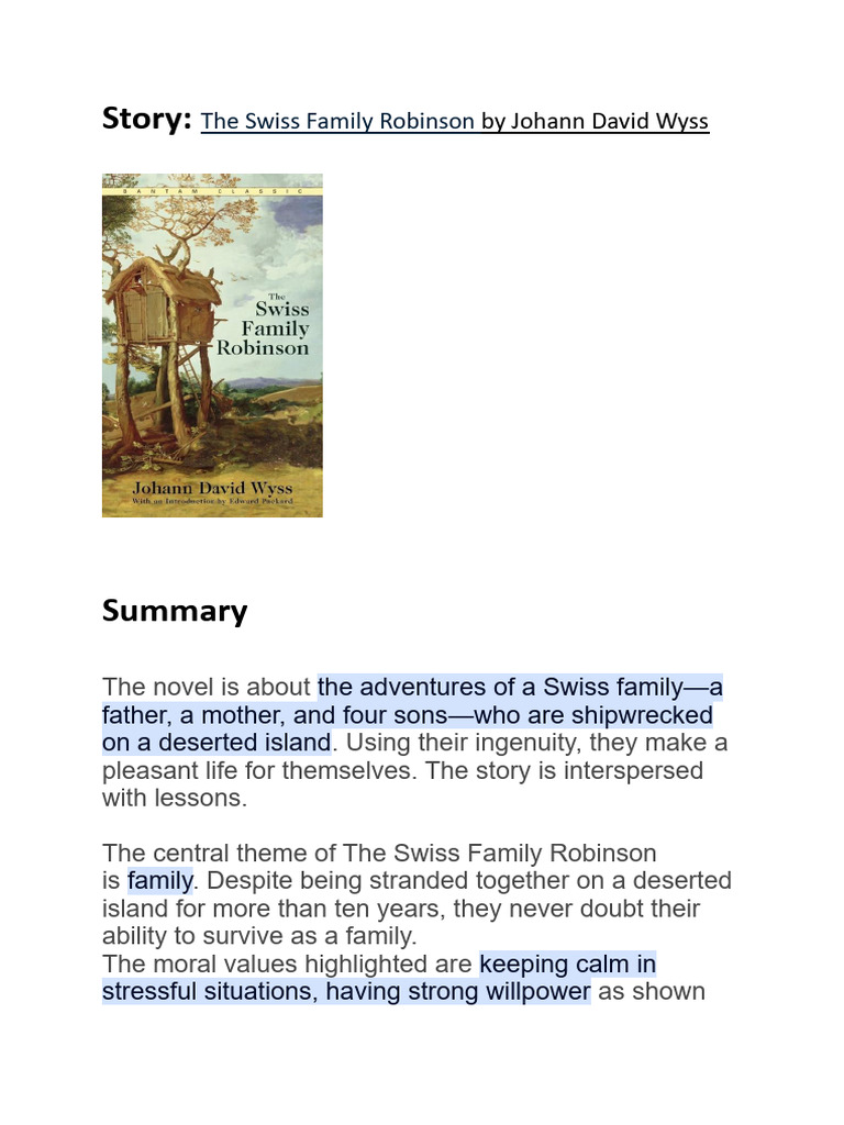 The Swiss Family Robinson by Johann David Wyss | PDF