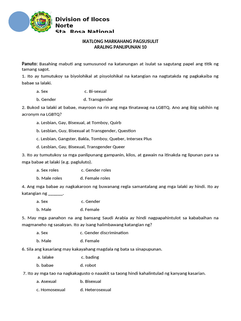 Ap10 3rd Grading Test | PDF