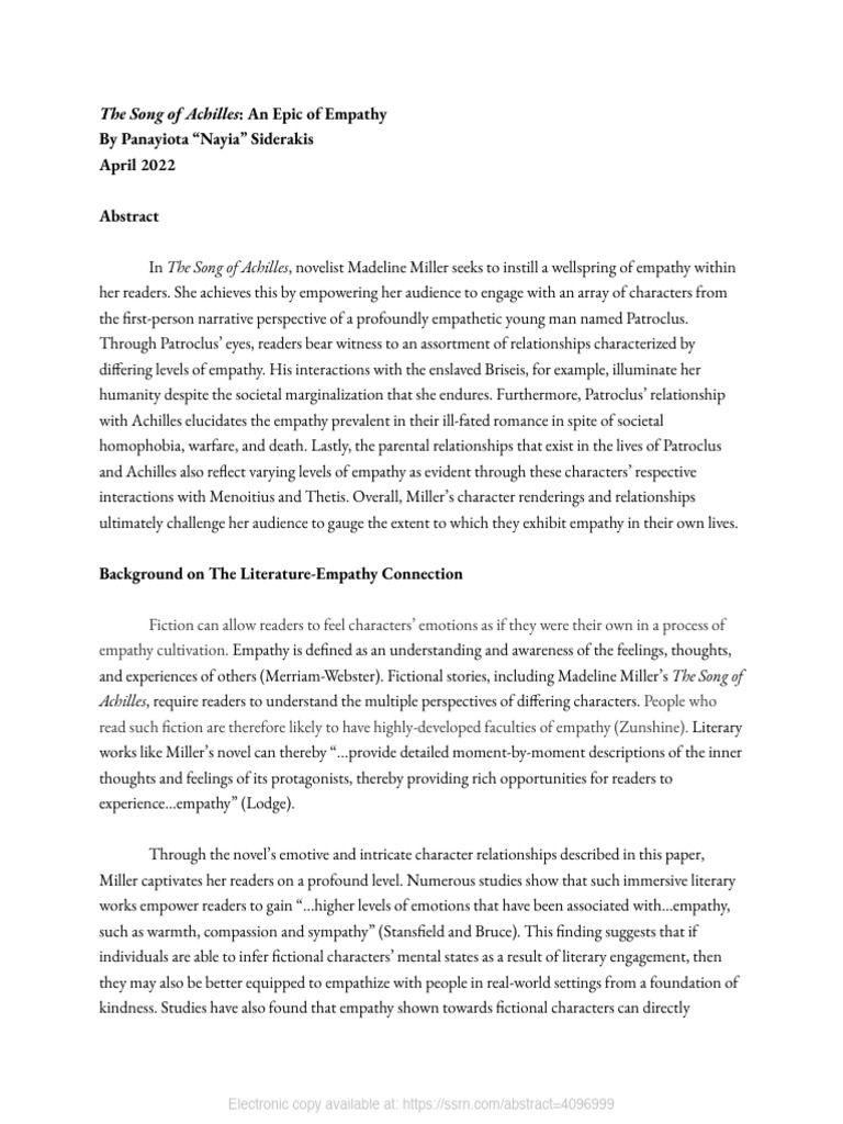 The Song of Achilles An Epic of Empathy | PDF | Achilles | Iliad