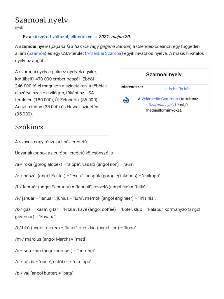 Szamoai Nyelv | PDF