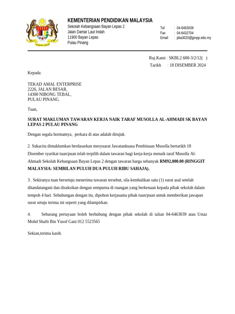 surat tawaran sebut harga | PDF