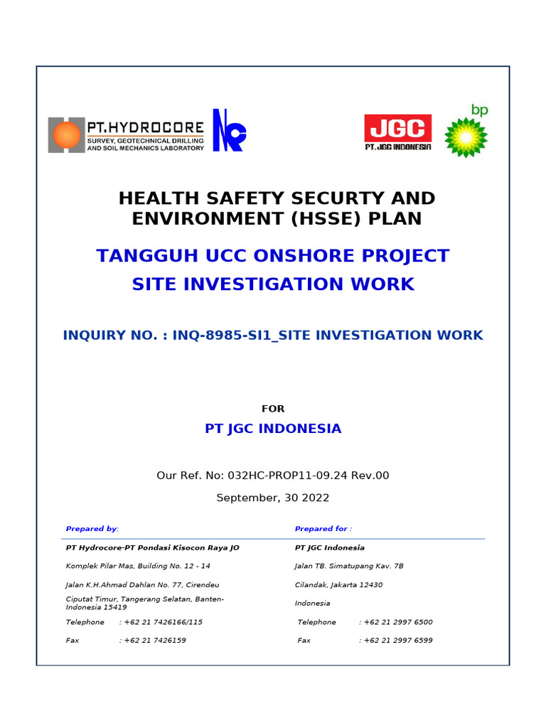 HSSE Plan _ 2024-10-10. Rev00 | PDF | Safety