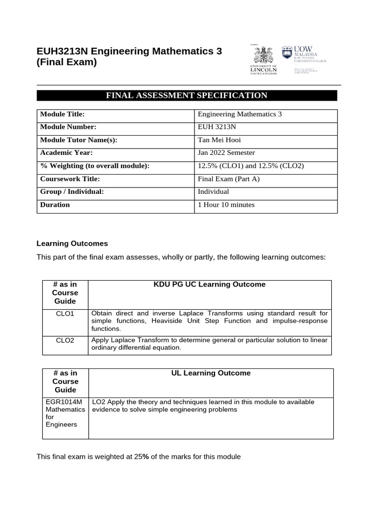 EUH3213 FinalExam Part A Jan2022 (SetA) Approved | PDF | Engineering ...