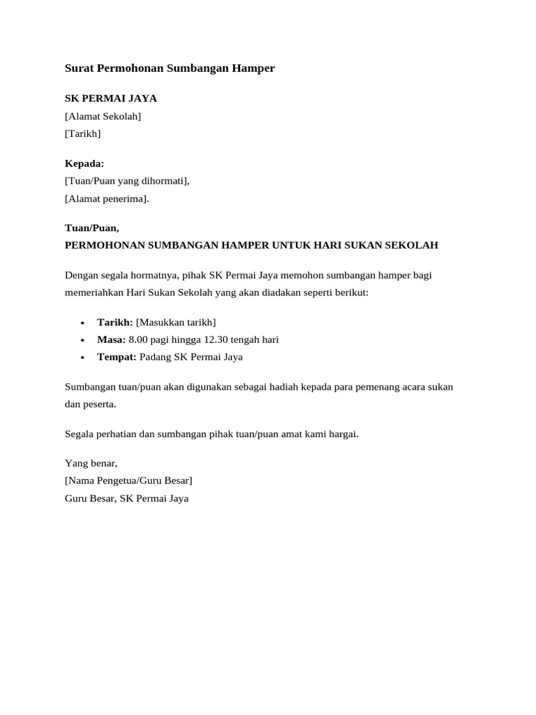 Surat Permohonan Sumbangan Hamper | PDF