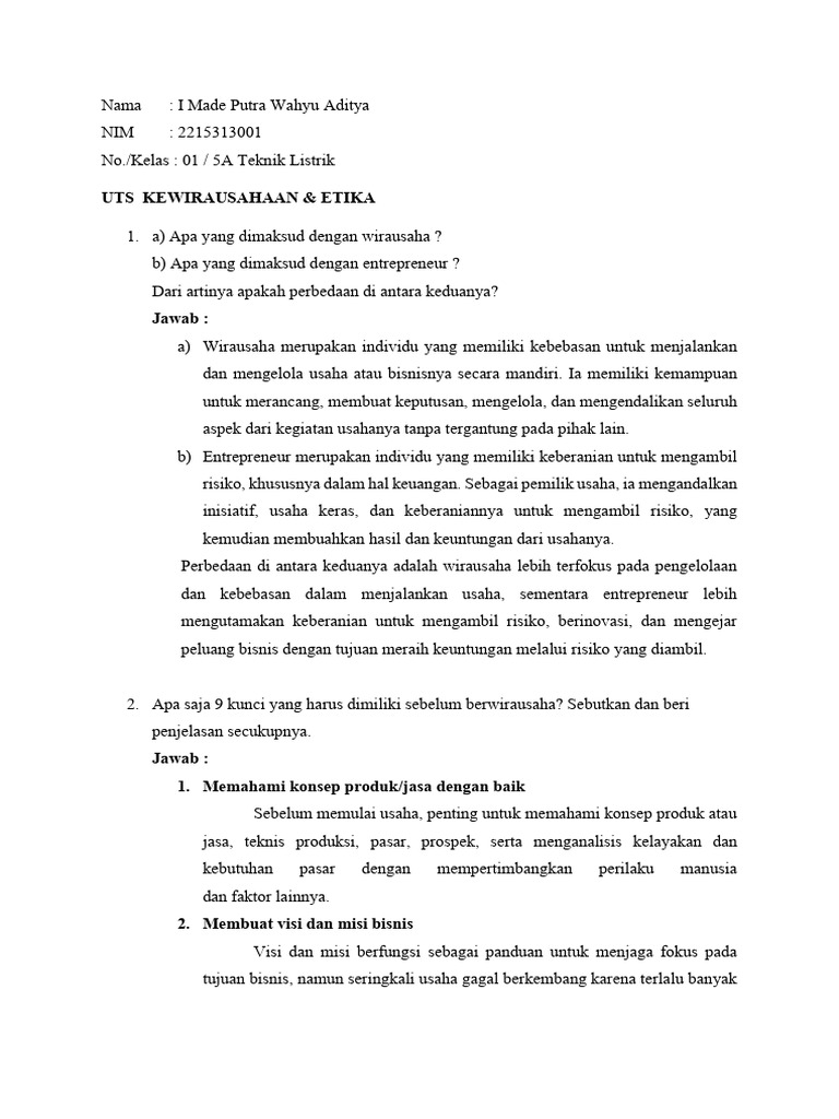 Uts Kwu 01 i Made Putra Wahyu Aditya 2215313001 | PDF