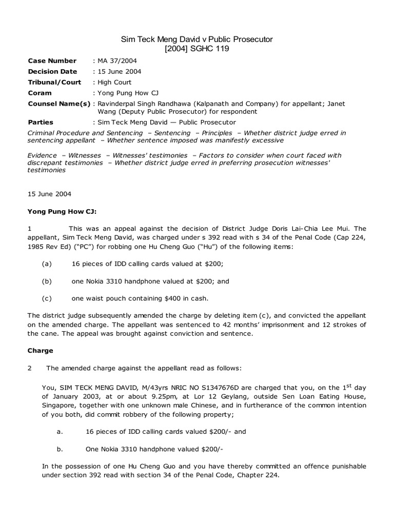 Sim Teck Meng David v Public Prosecutor | PDF | Witness | Testimony