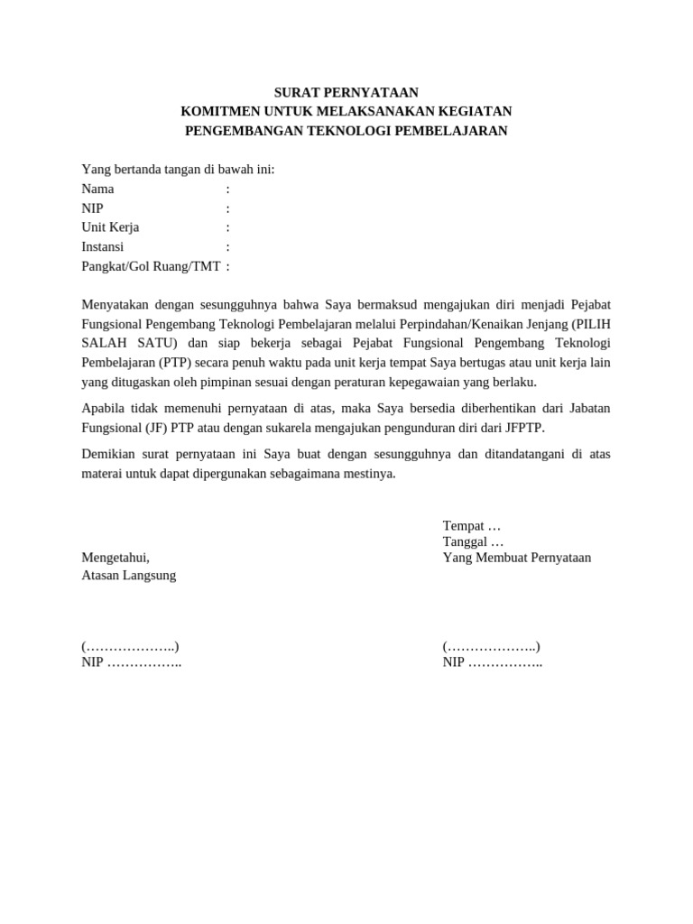 Surat Pernyataan Komitmen | PDF