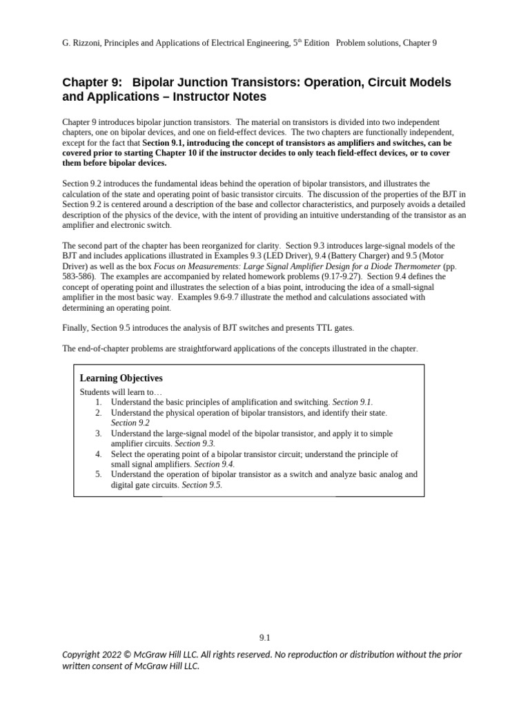 Rizzoni Principles 7e Ch09 ISM | PDF | Bipolar Junction Transistor ...