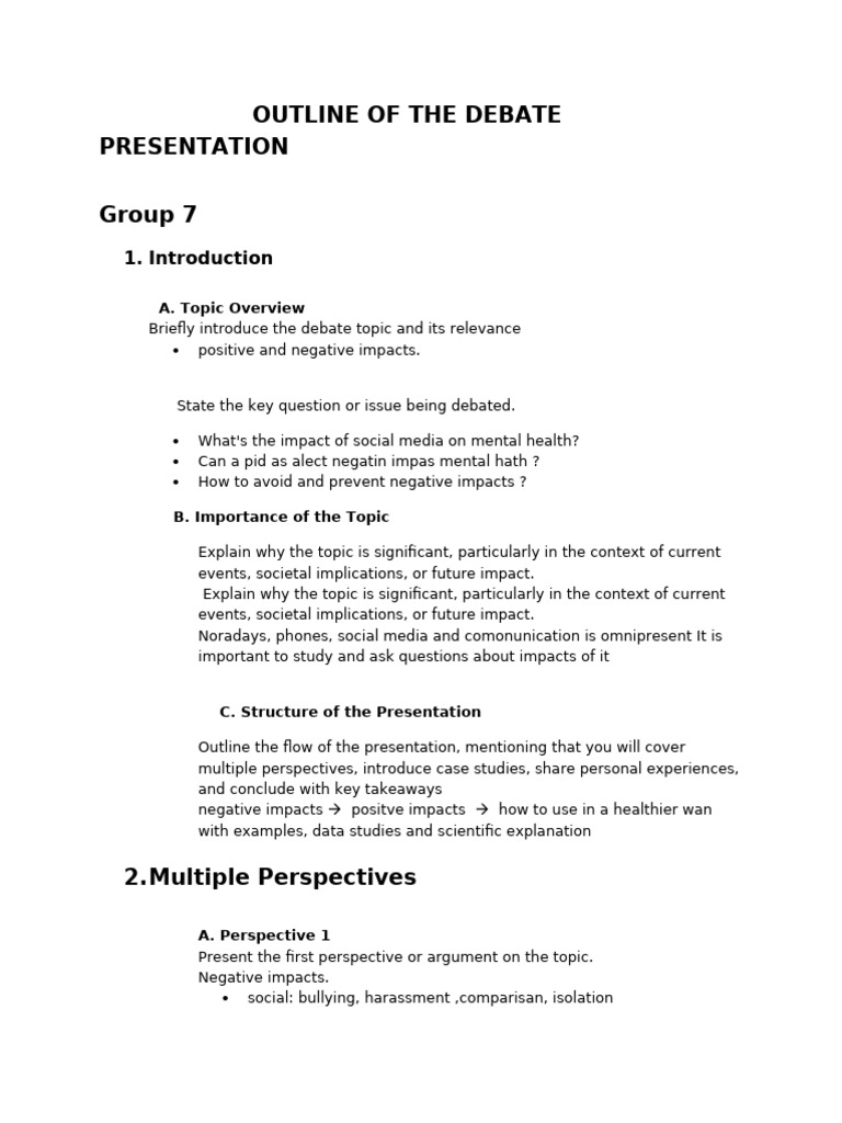 Outline of The Debate Presentation | PDF | Cyberbullying | Psychology