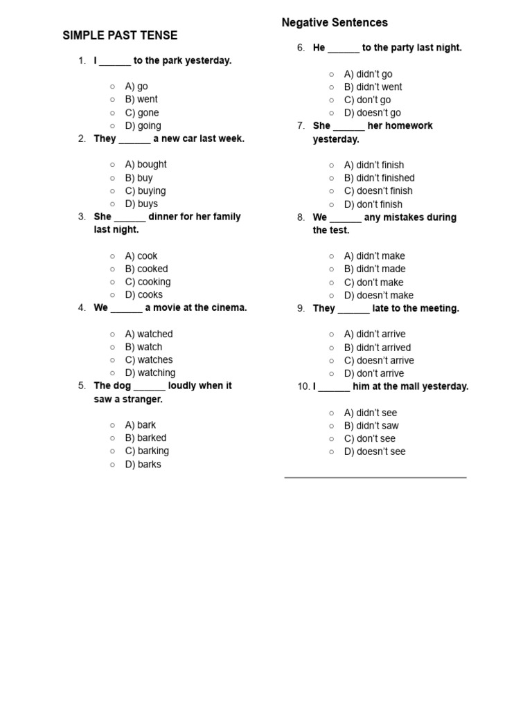SIMPLE PAST TENSE (1) | PDF