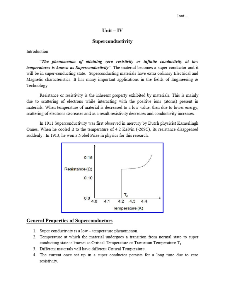 Unit - IV Superconductivity R23 | PDF | Superconductivity | Electrical Resistivity And Conductivity