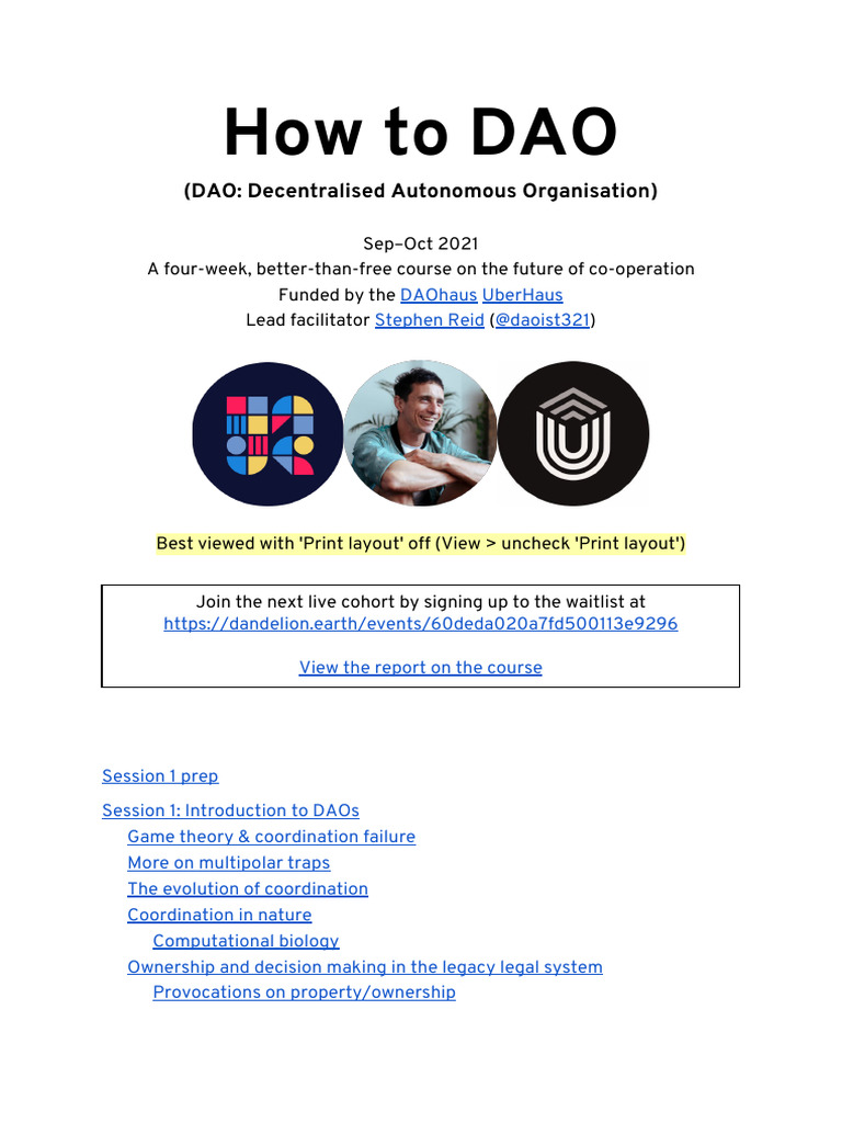 How To DAO Course Notes (Sep-Oct 2021) | PDF | Anarchism
