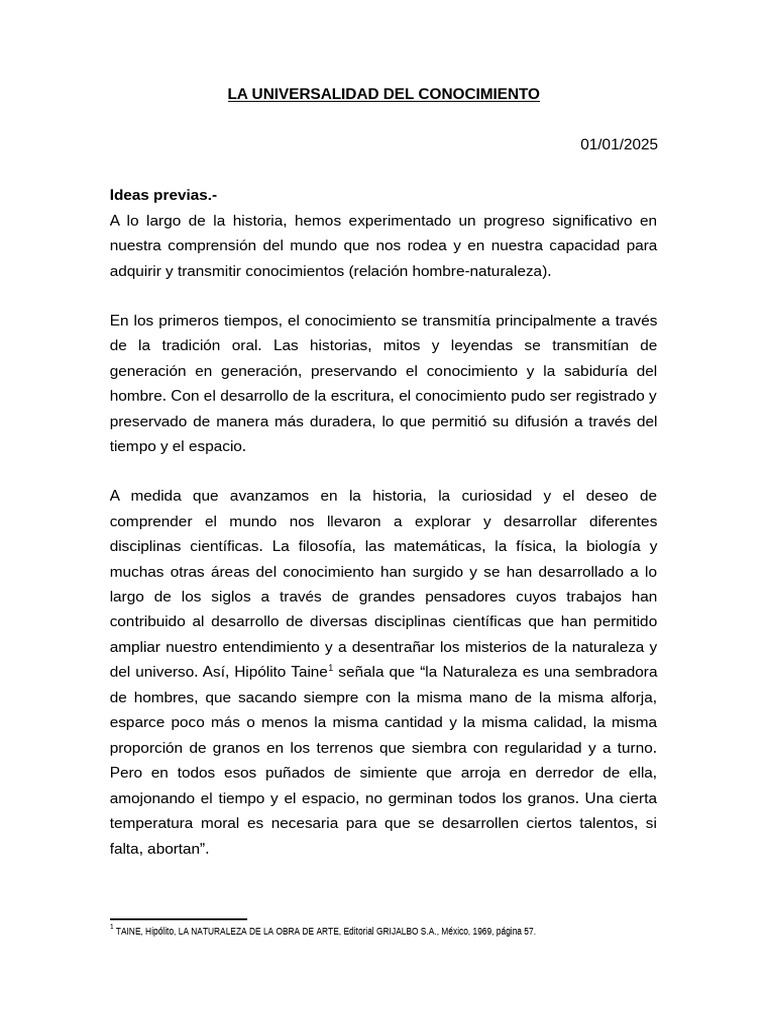 La Unversalidad Del Conocimiento | PDF | Conocimiento | Experiencia