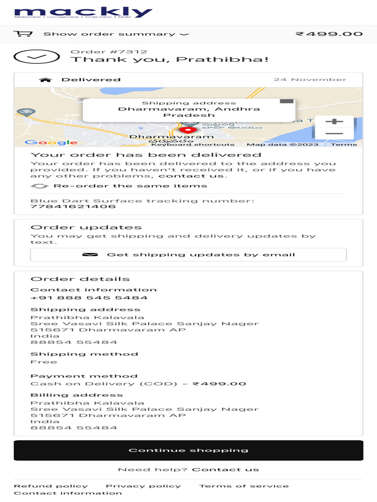 Thank You, Prathibha! - Mackly - Checkout | PDF