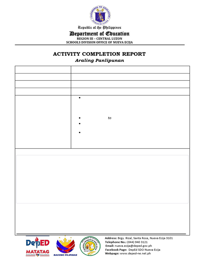 Lupao District Activity Completion Report Rizal Day 2024 | PDF | Philippines