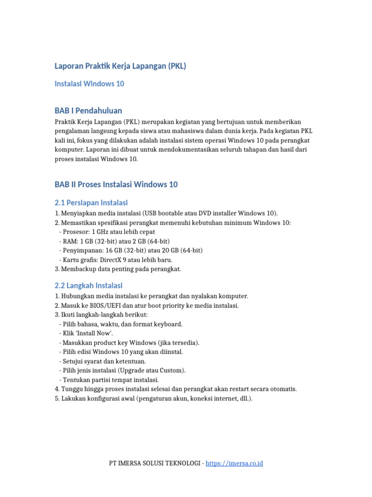 Instalasi Windows 10: Panduan PKL | PDF