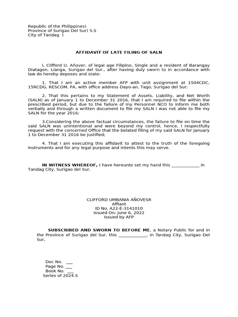 affidavit of late filing (saln) | PDF