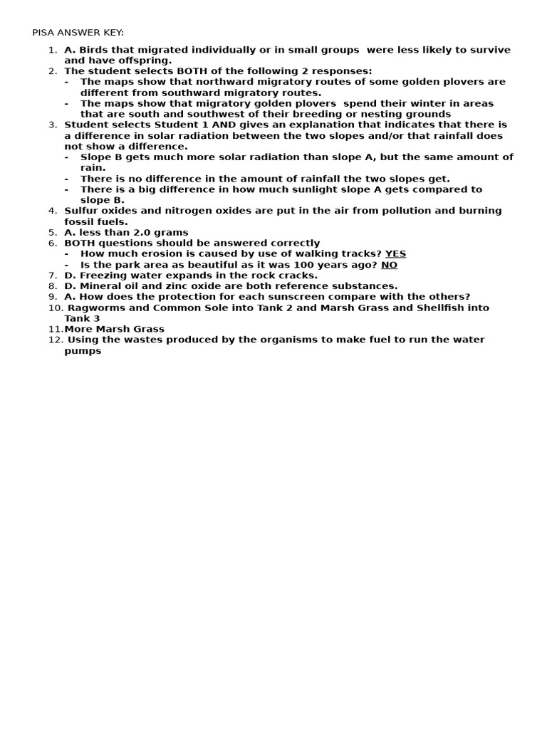 Pisa Answer Key | PDF