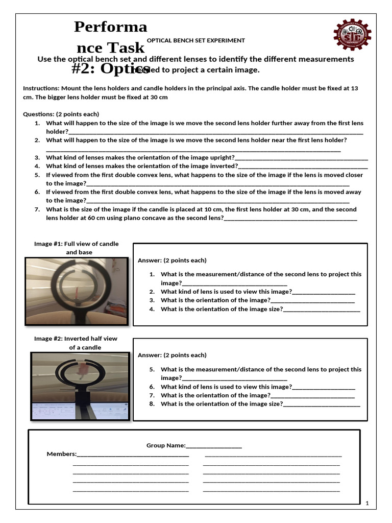 OPTICAL BENCH SET EXPERIMENT ACTIVITY SHEET | PDF | Glass Engineering ...