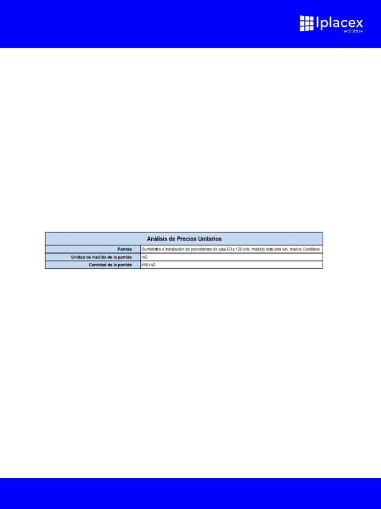 Análisis de Precios Unitarios: Porcelanato | PDF