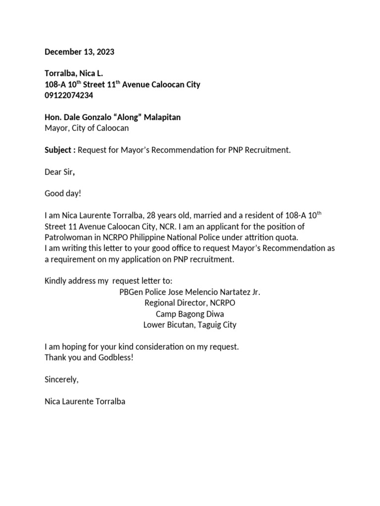 Request Letter Nica | PDF