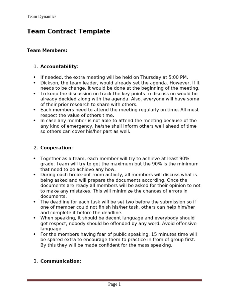 Team-Contract TD | PDF | Consensus Decision Making