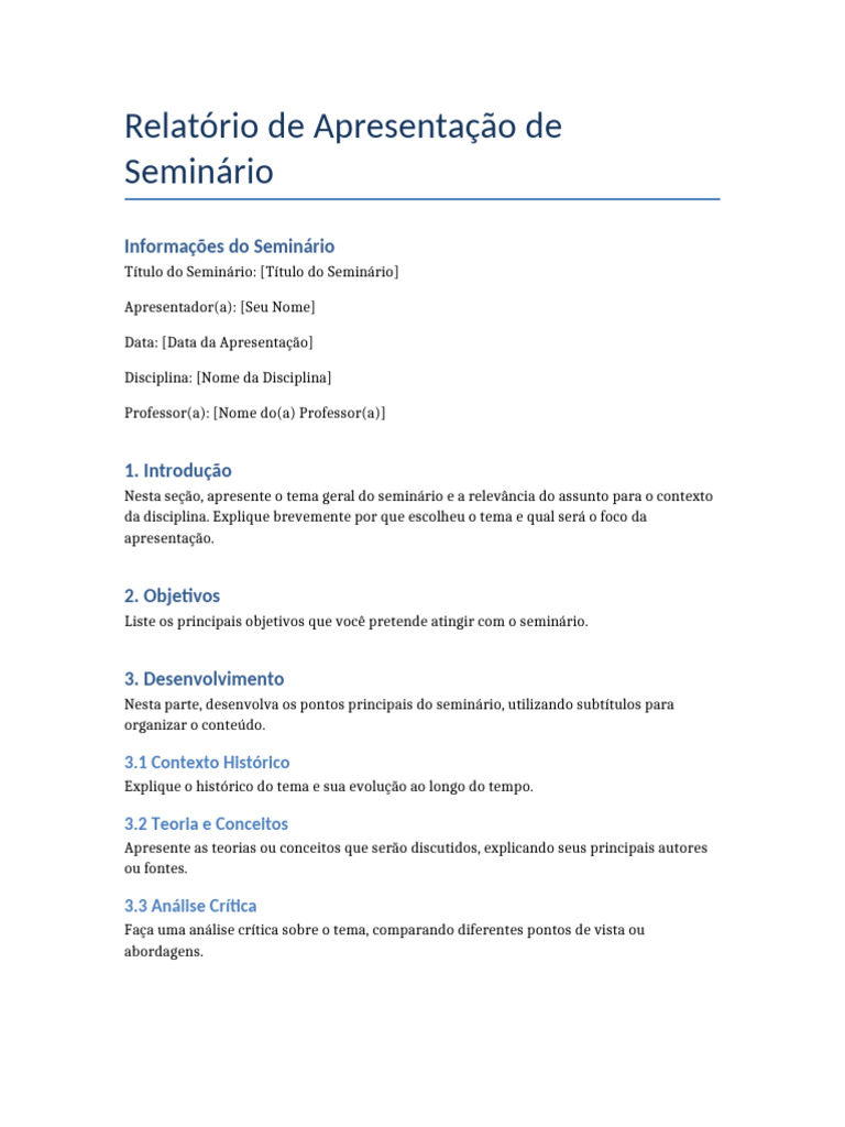 Modelo Relatorio Seminario | PDF