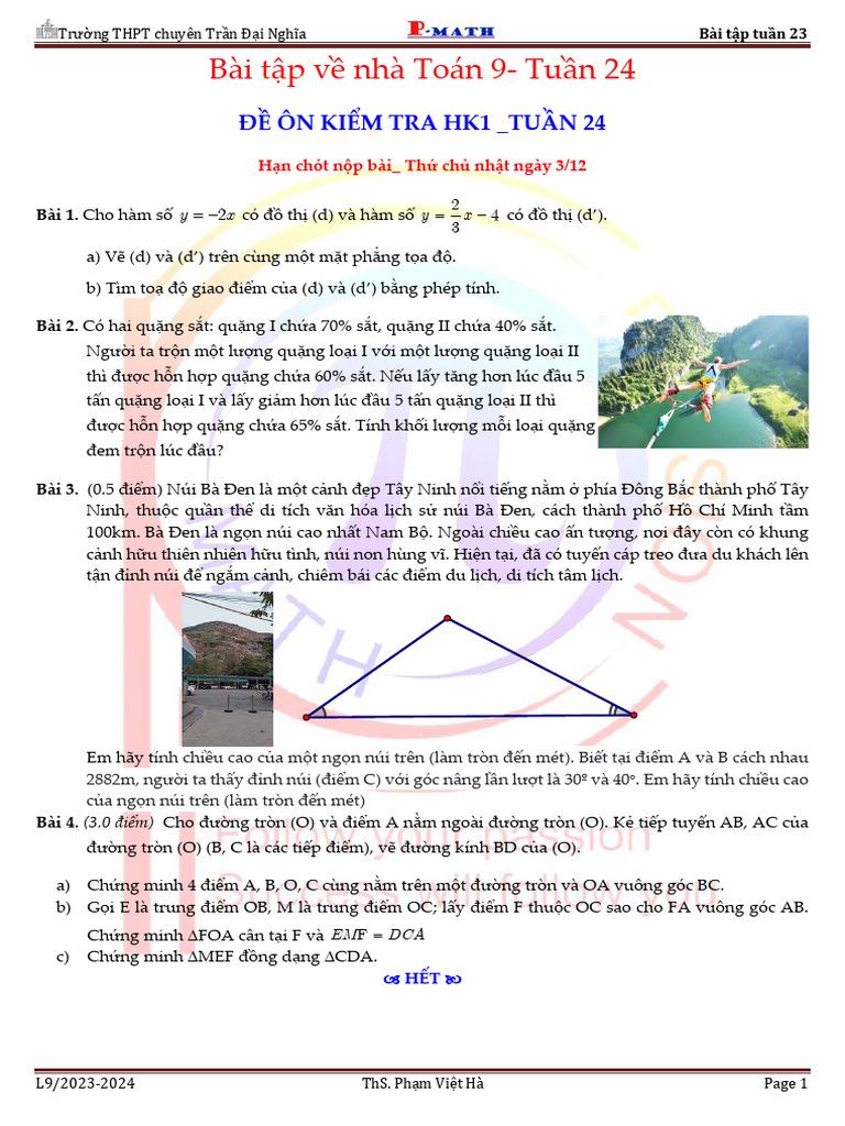 Toán 9 - BTVN tuần 24 2023 | PDF