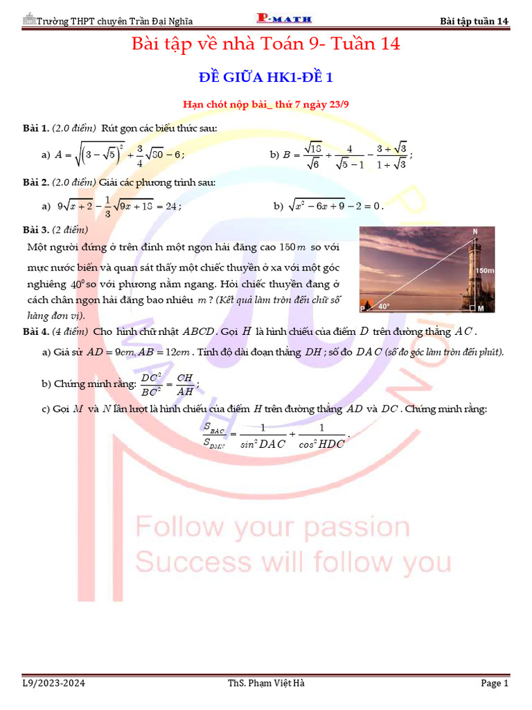 Toán 9 - BTVN tuần 14 2023 | PDF