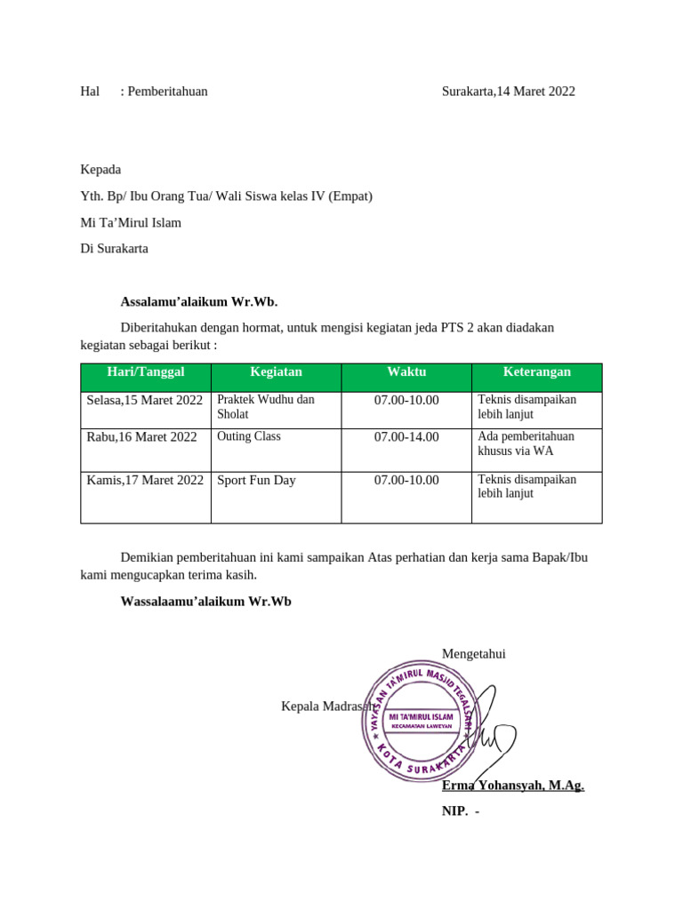 Surat Edaran Jeda PTS 2 | PDF