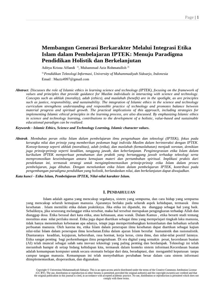 Membangun Generasi Berkarakter Melalui Integrasi Etika Islam Dalam ...