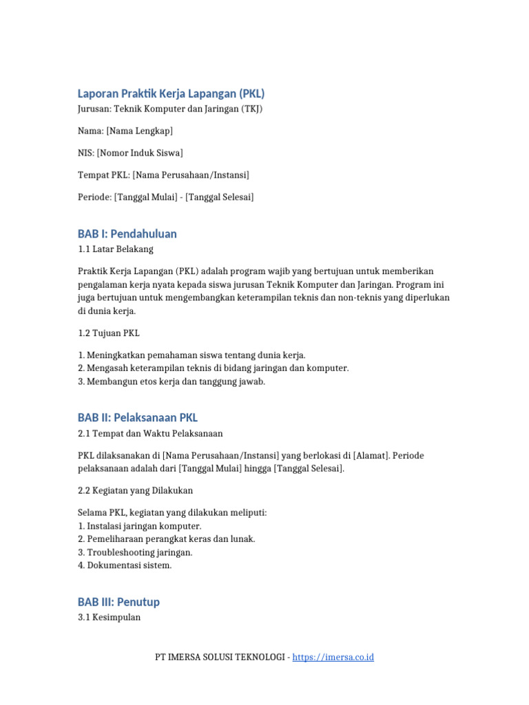 Contoh Laporan PKL Jurusan TKJ | PDF