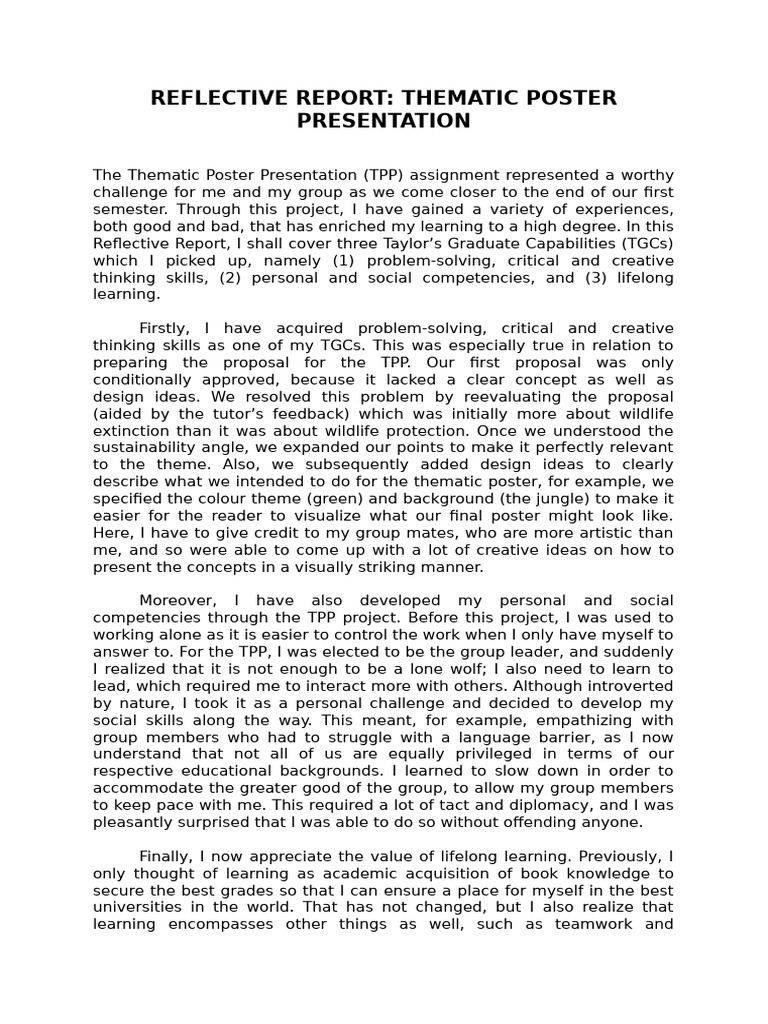 Reflective Report (Sample) (1) | PDF | Liberal Arts Education | Learning