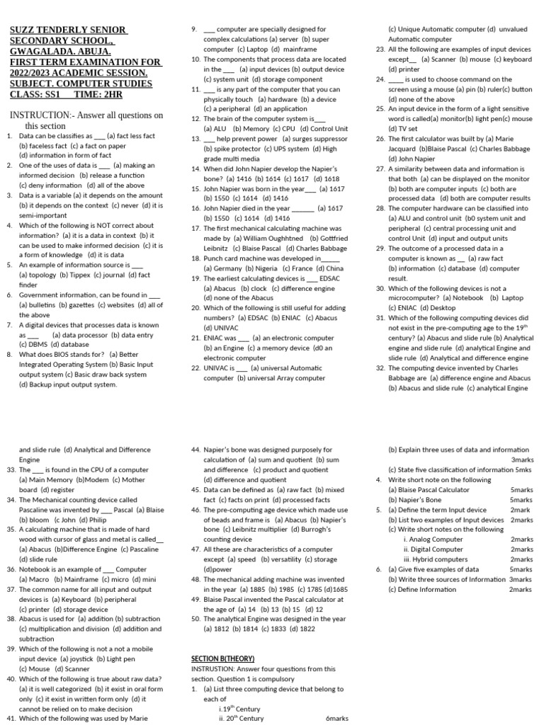 1st Term Exam | PDF | Computer Data Storage | Logic Gate