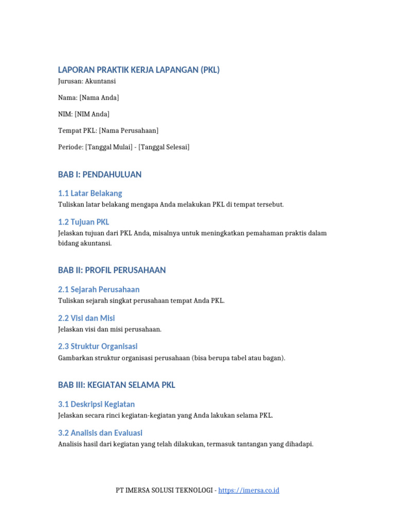 Contoh Laporan PKL Jurusan Akuntansi | PDF