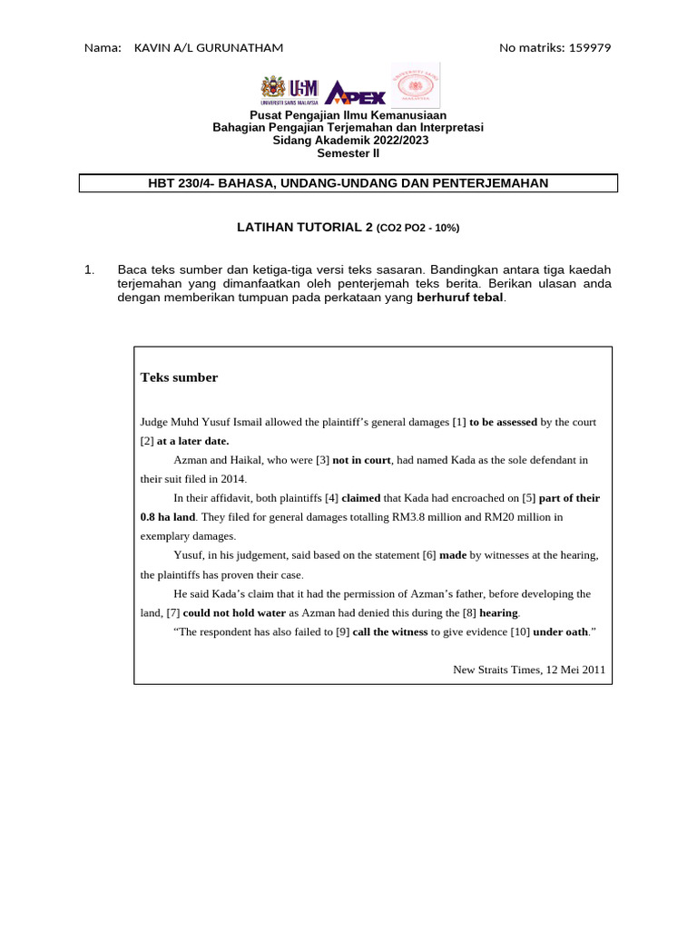 HBT230 Lat Tuto 2 | PDF