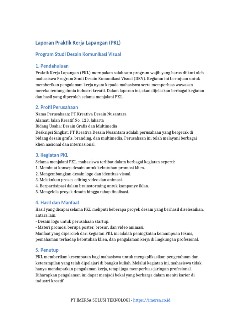 Contoh Laporan PKL Jurusan DKV | PDF