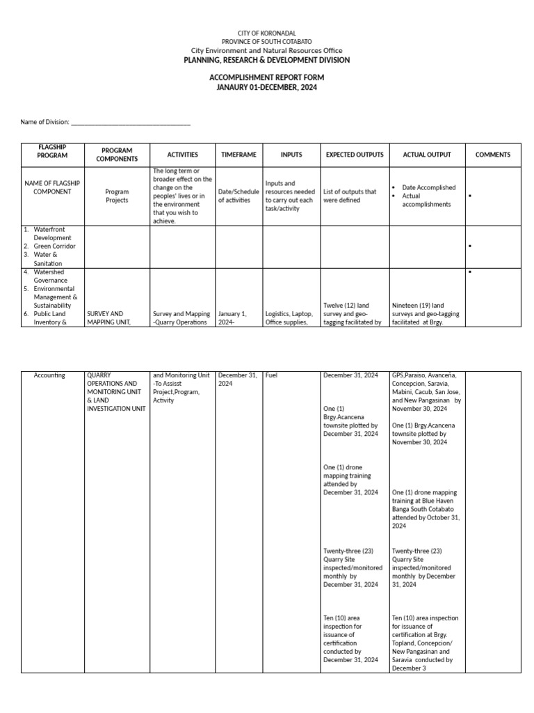 ACCOMPLISHMENT REPORT FORM - Revised | PDF | Environment | Natural ...