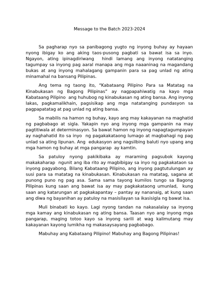 Message To The Batch 2023 - 2024 | PDF