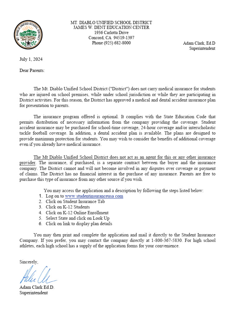 2024-25 Student Insurance Letter | PDF | Insurance | Private Law